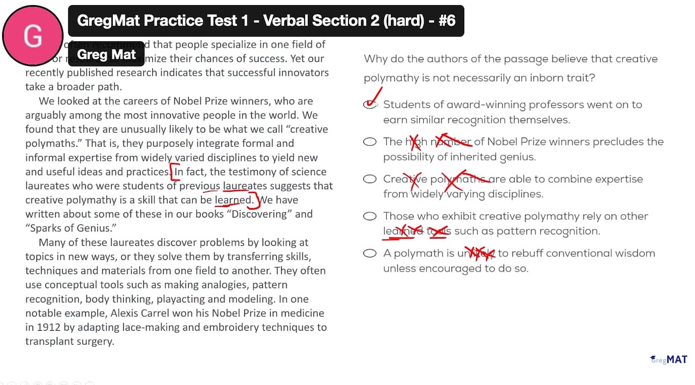 RC Question confusion from GregMat Practice Test 1 - GRE Verbal Problem ...