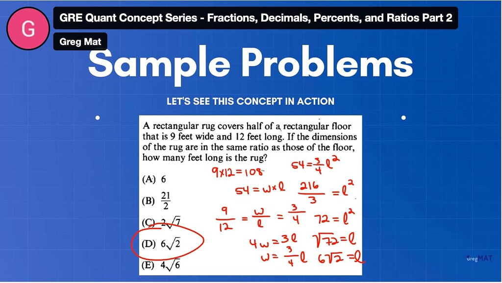 Rug Sample Question from "Fractions, Decimals, Percents, and Ratios Part 2" - GRE Quant Problem ...