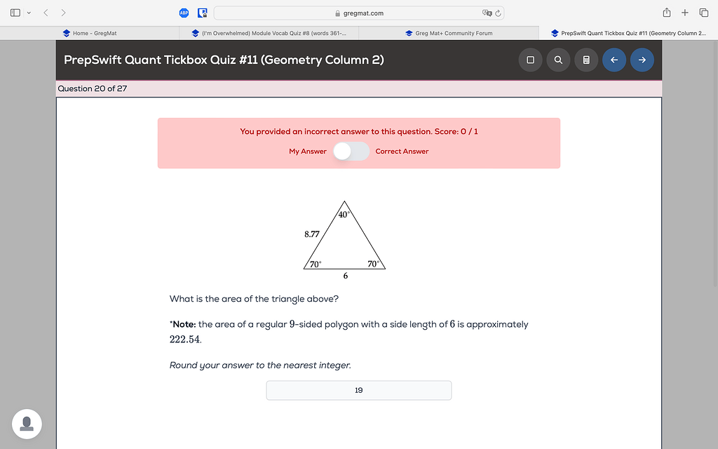 PrepSwift Quant Tickbox Quiz #11 (Geometry Column 2) - GRE Quant Problem Solving - Greg Mat+ ...