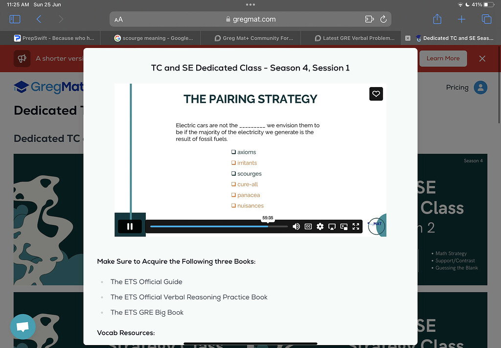Tc and Sc- session 1 (season 4) pairing strategy - GRE Verbal Problem Solving - Greg Mat+ ...