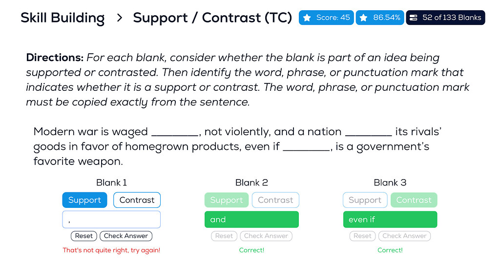 Skill Building TC- Support/ Contrast - GRE Verbal Problem Solving - Greg Mat+ Community Forum