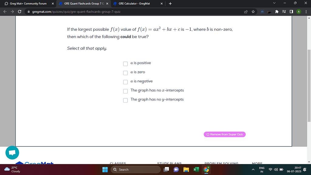 Coordinate Geometry Flashcard Quiz - GRE Quant Problem Solving - Greg Mat+ Community Forum